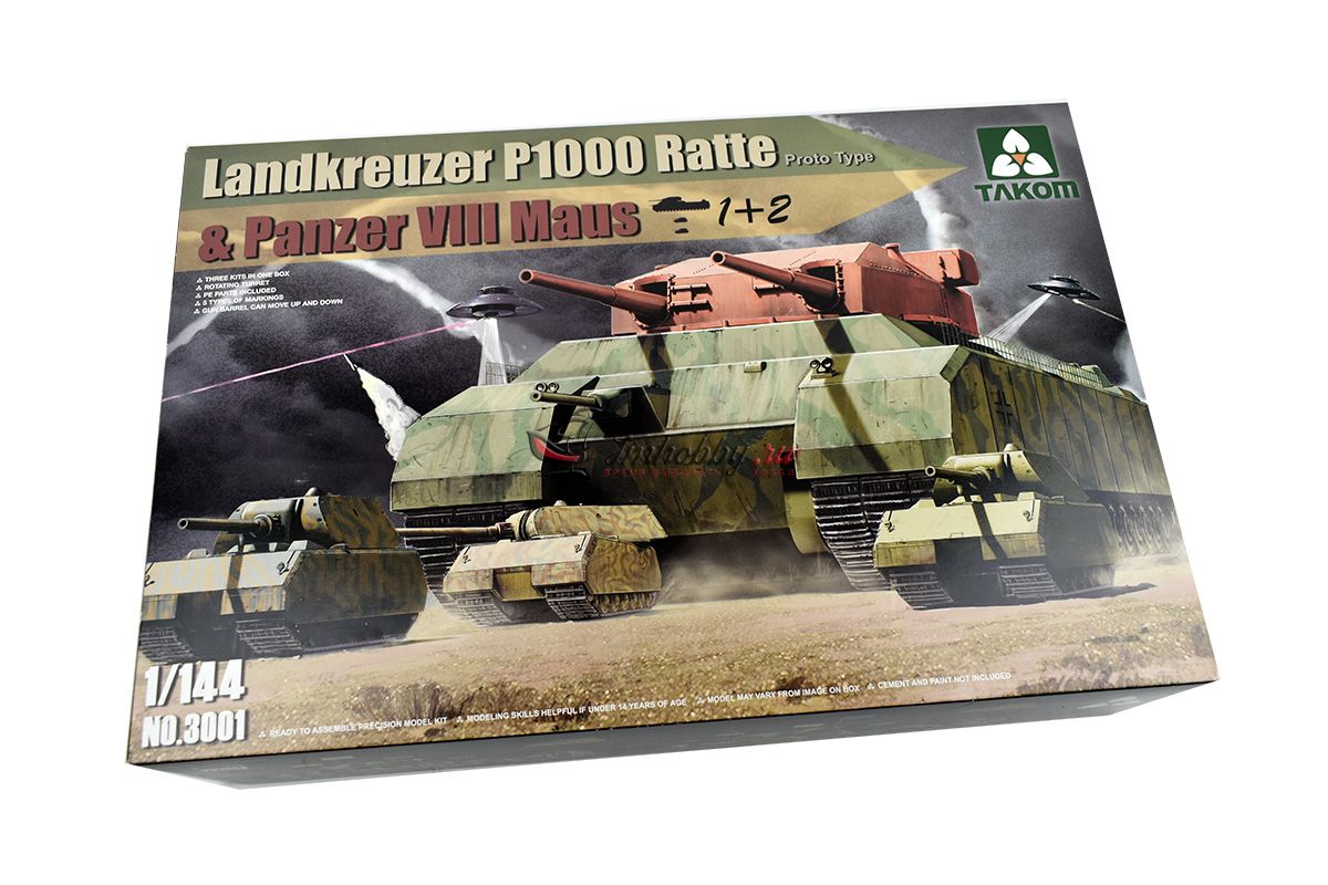 Landkreuzer P1000 Ratte & Panzer VIII Maus масштаб 1:144 Takom TAK3001